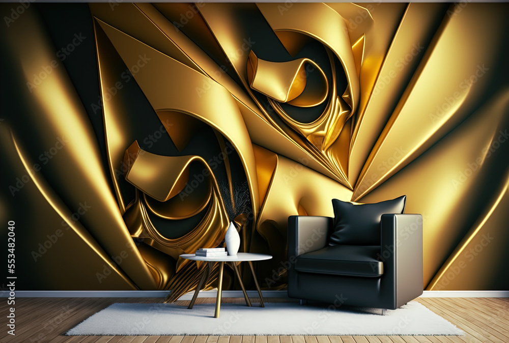 Wallpaper with a gold backdrop and an abstract design. Generative AI ...