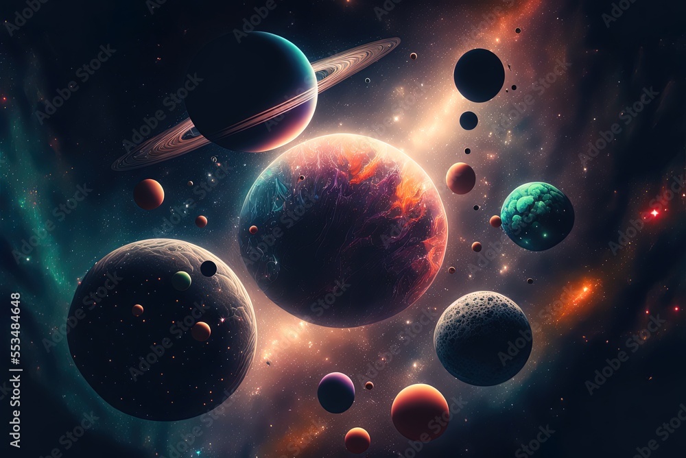 planets and meteorites as a cosmic backdrop Generative AI Stock ...