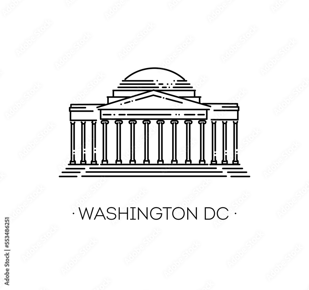 Washington DC, Line Art Vector illustration. Thomas Jefferson Memorial ...