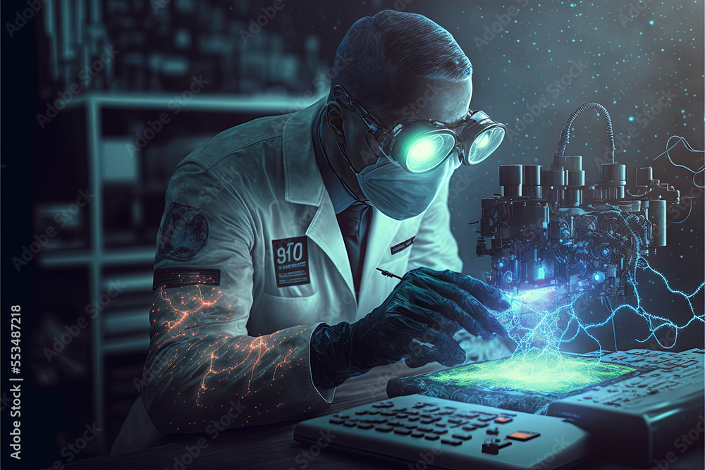 Futuristic concept of modern lab experiments. Stock Illustration ...