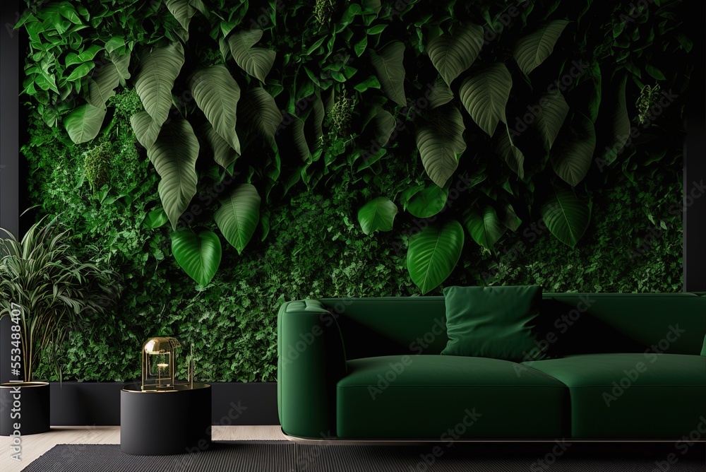 leafy green plant life as a backdrop or wall. Plants, both real and ...