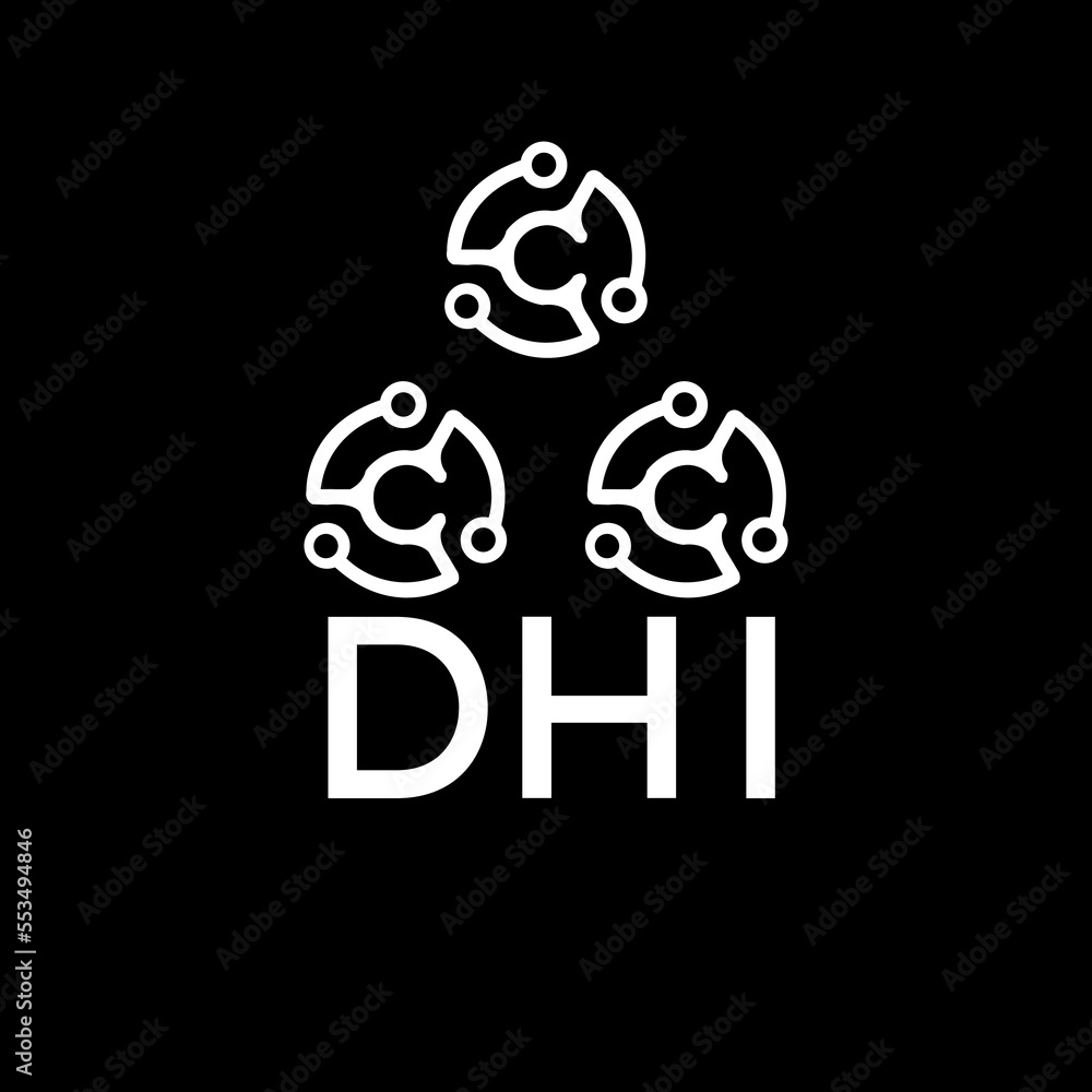 DHI letter logo. DHI best black background vector image. DHI Monogram ...