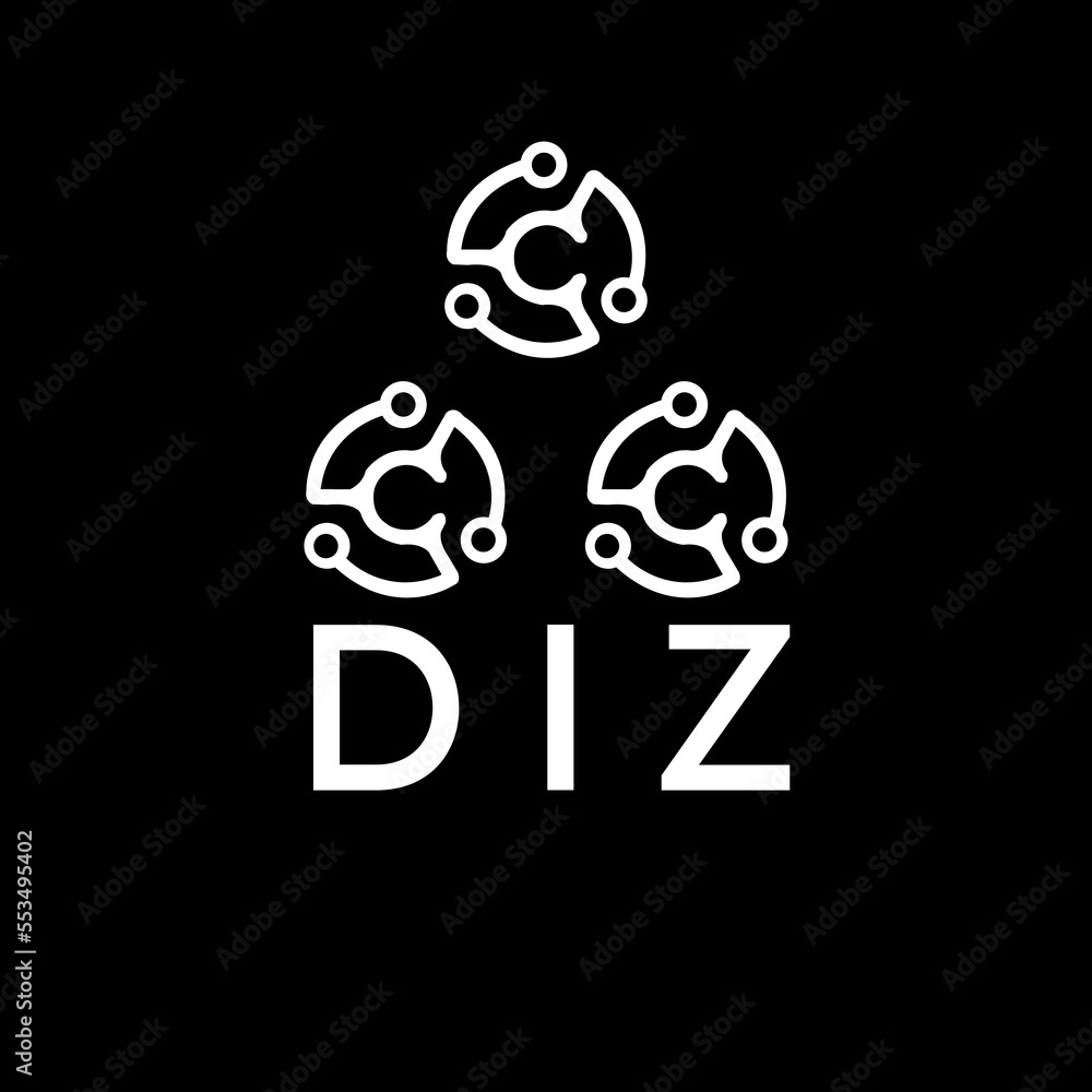 DIZ letter logo. DIZ best black background vector image. DIZ Monogram ...
