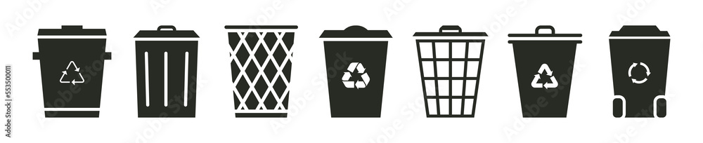 Garbage bin icon set. Trash can symbols. Vector EPS 10 Stock ...