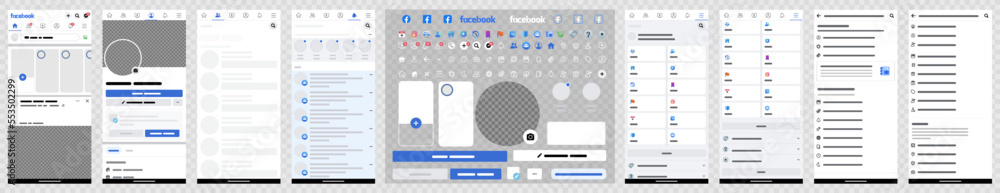 Vetor de Set facebook screen social media and social network interface ...