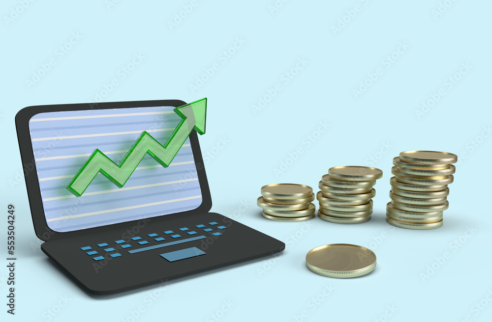 3D Realistic Stock market online business concept. Graph and diagram on ...