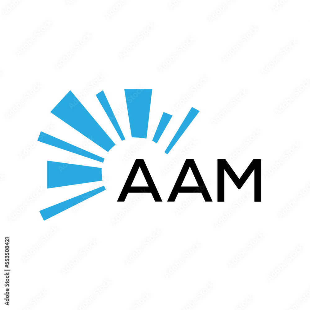 AAM letter logo. AAM blue image on white background and black letter ...