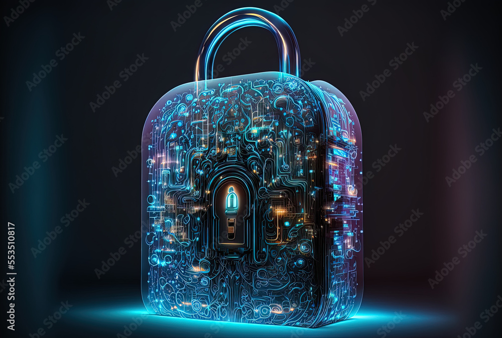 Cybersecurity concept multiexposure creative light lock drawing with ...