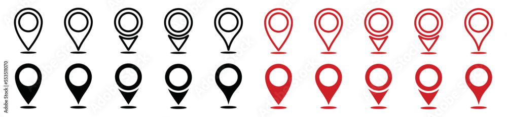 Map pin location icon set. Map markers icon vector. Map pin pointer ...