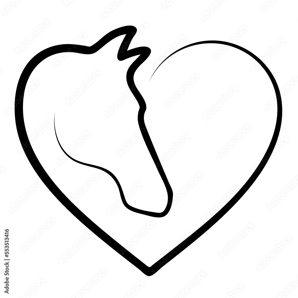 Horse head in heart shape, animal love concept, Equestrian logo ...