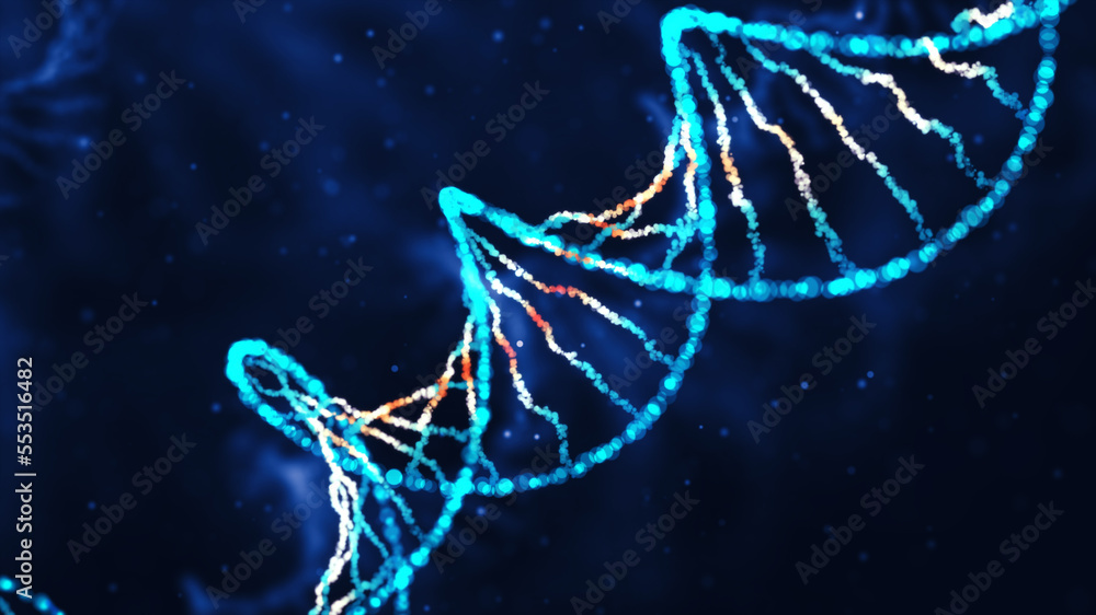 Abstract construction of a DNA molecule from particles. Concept of ...