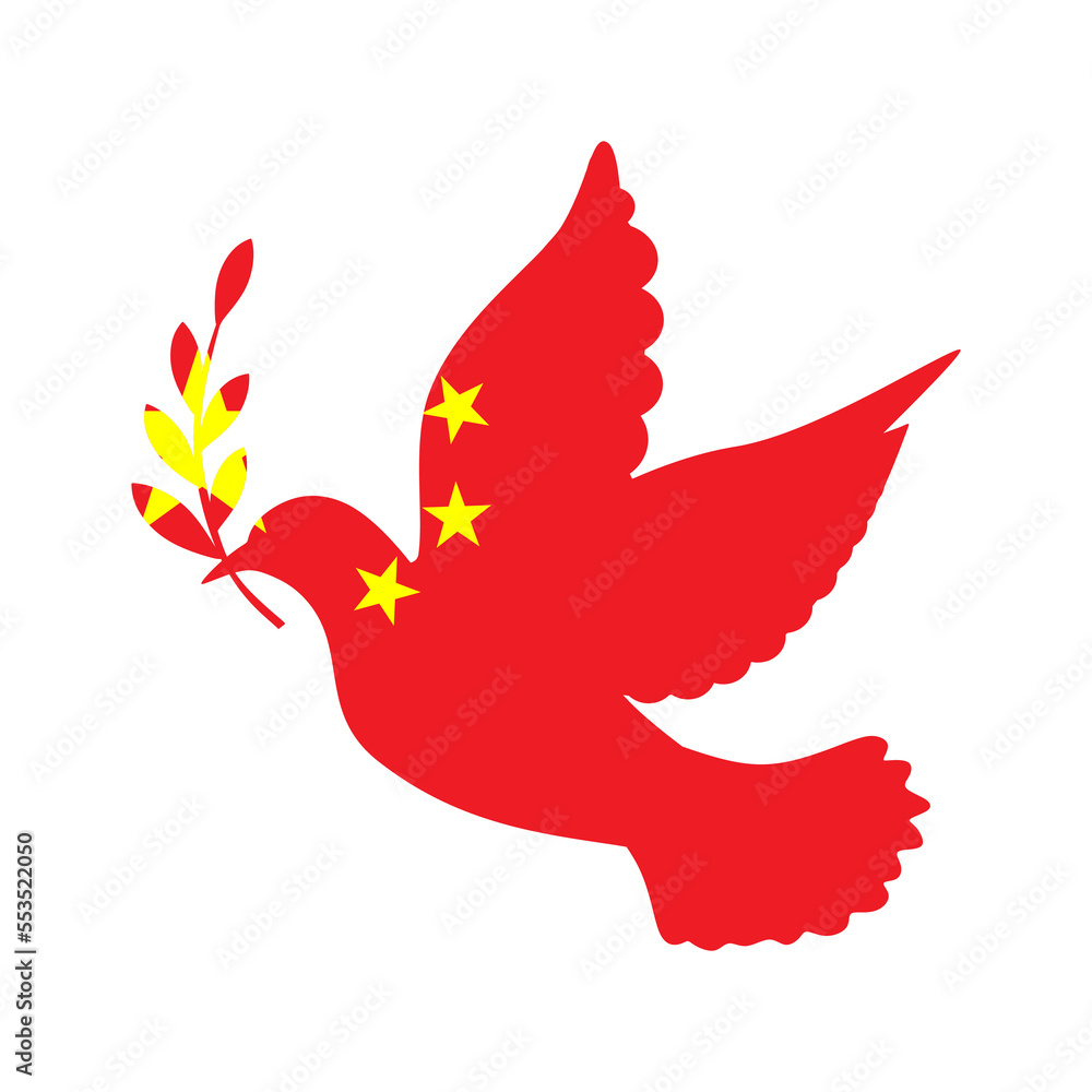 Dove symbol of peace and flag of China. Dove with China flag color ...