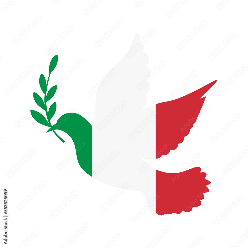 Dove symbol of peace and flag of Italy. Dove with Italy flag color ...