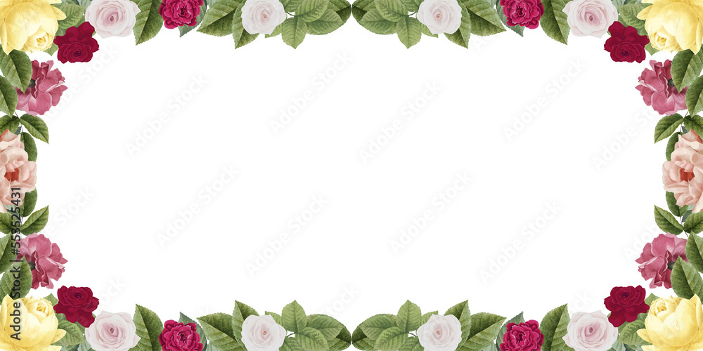 Ornamental floral border, decorative frame with different flowers and ...