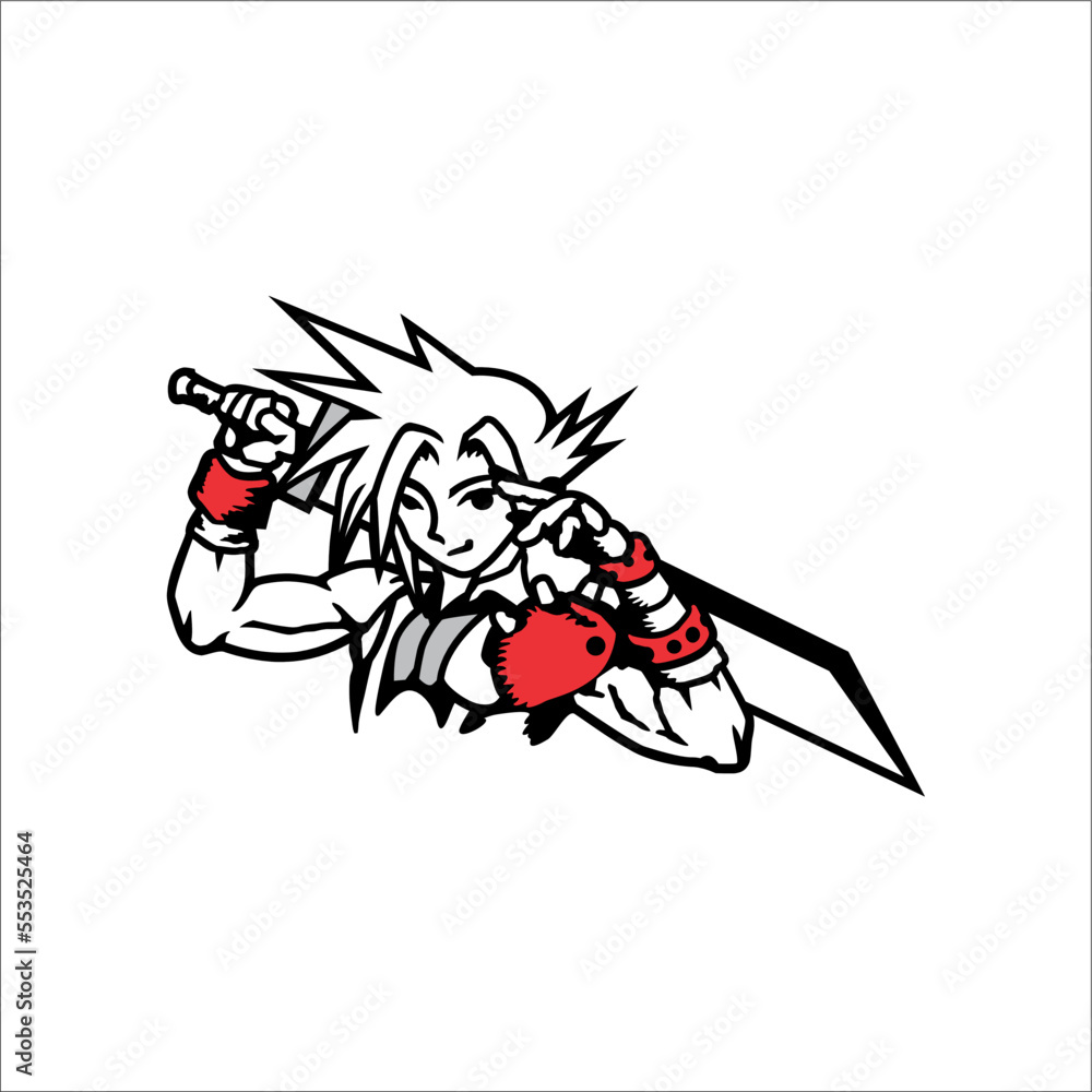 vector anime cartoon handsome face with sword weapon Stock Vector ...