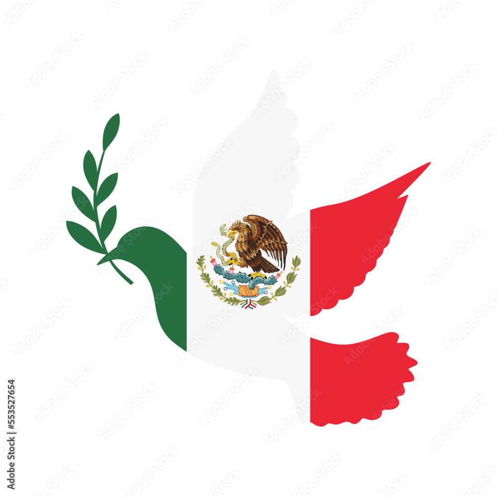 Dove symbol of peace and flag of Mexico. Dove with Mexico flag color ...