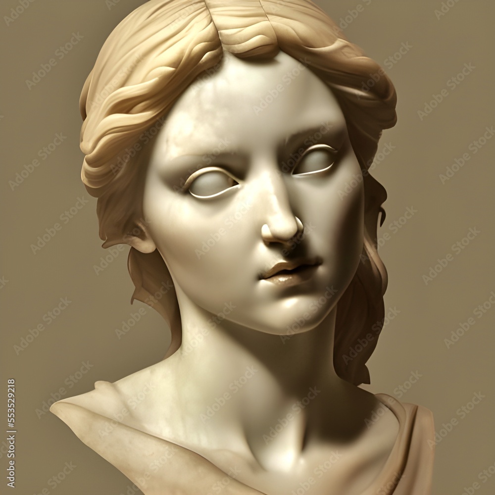 Generative AI image featuring the white marble bust of a beautiful ...