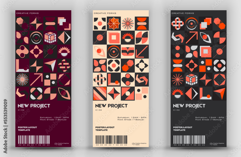 Modern exhibition ticket template layout made with abstract vector ...