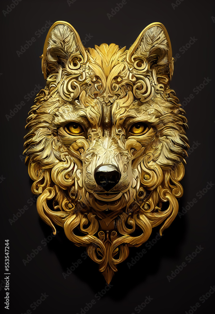 Gold line art of wolf head. Digital art. Stock Illustration | Adobe Stock