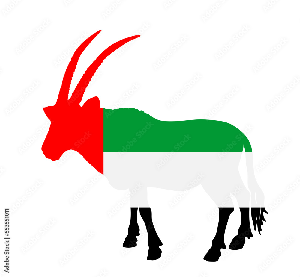 Vetor do Stock: UAE flag vector over Oryx gazelle national animal ...