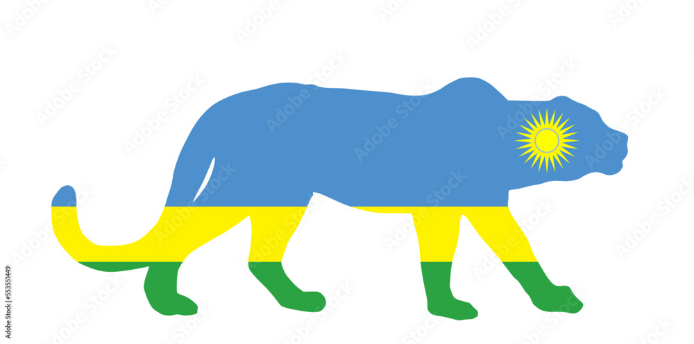 Rwanda flag over leopard national animal vector silhouette illustration ...