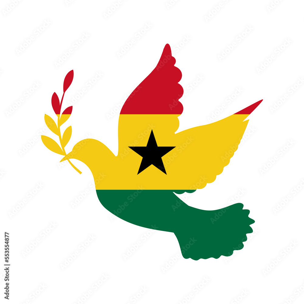 Dove symbol of peace and flag of Ghana. Dove with Ghana flag color ...