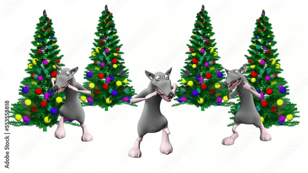 Dancing mice and Christmas tree. Realistic professional 3D animation ...