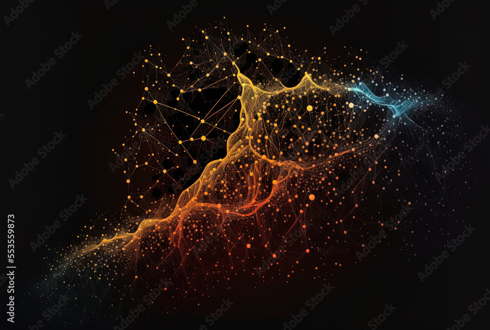 a huge data visualization of network connections on an abstract black ...