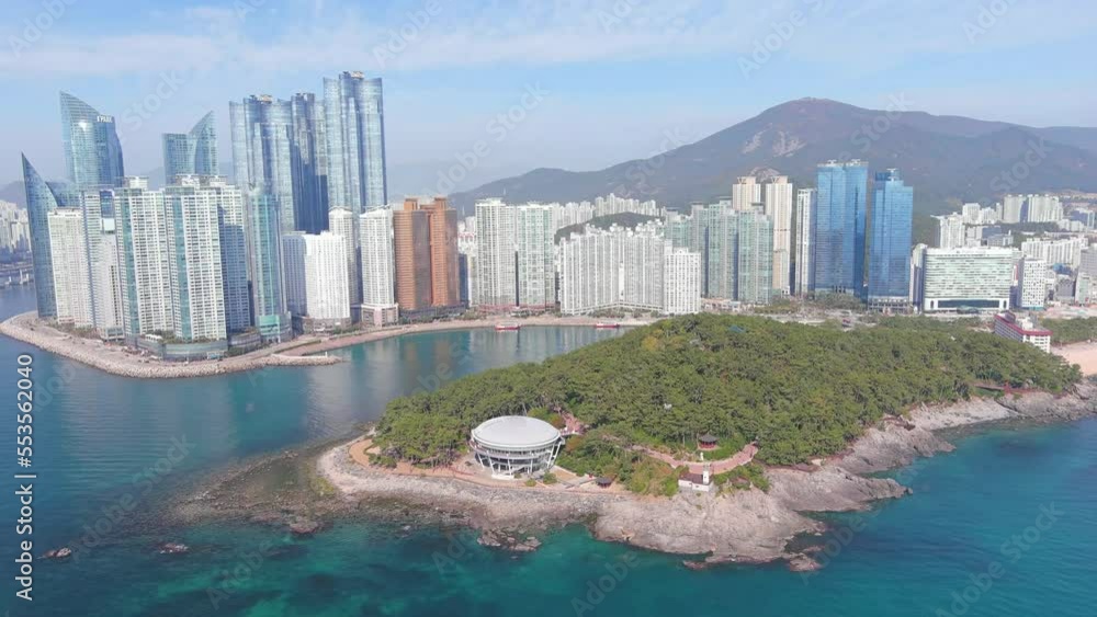 Busan: Aerial view of city in South Korea, skyline of Haeundae district ...
