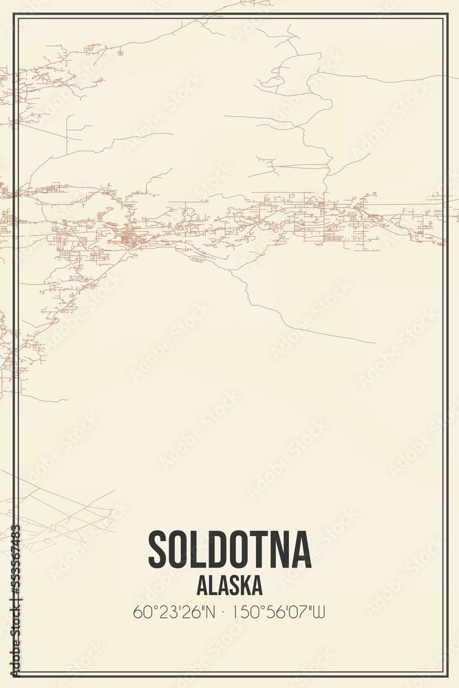Retro US city map of Soldotna, Alaska. Vintage street map. ilustración ...