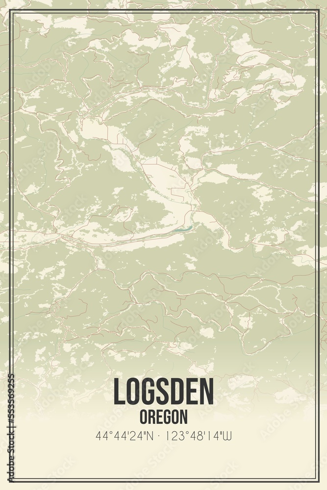 Retro US city map of Logsden, Oregon. Vintage street map. ilustración ...