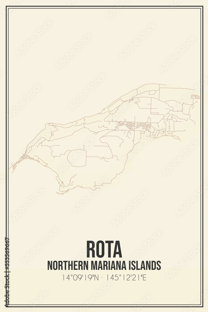 Retro US city map of Rota, Northern Mariana Islands. Vintage street map ...