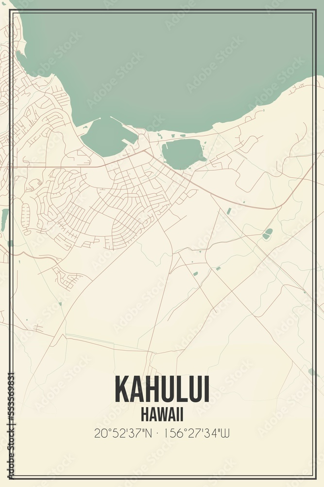 Retro US city map of Kahului, Hawaii. Vintage street map. Stock ...