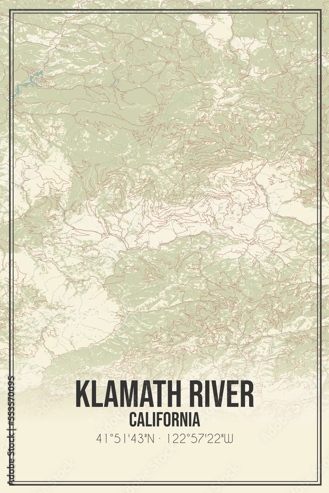 Retro US city map of Klamath River, California. Vintage street map ...
