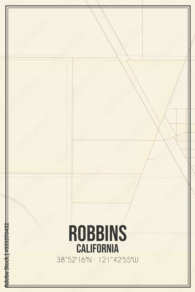 Poster Retro US city map of Robbins, California. Vintage street map ...