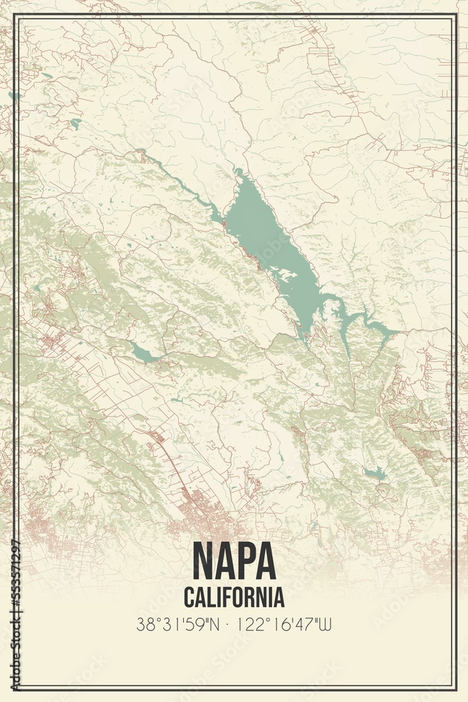Retro US city map of Napa, California. Vintage street map. Stock ...