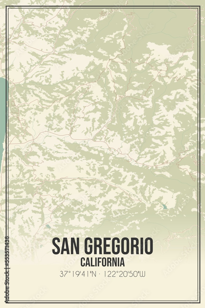 Poster Retro US city map of San Gregorio, California – Wall Art | UkPosters