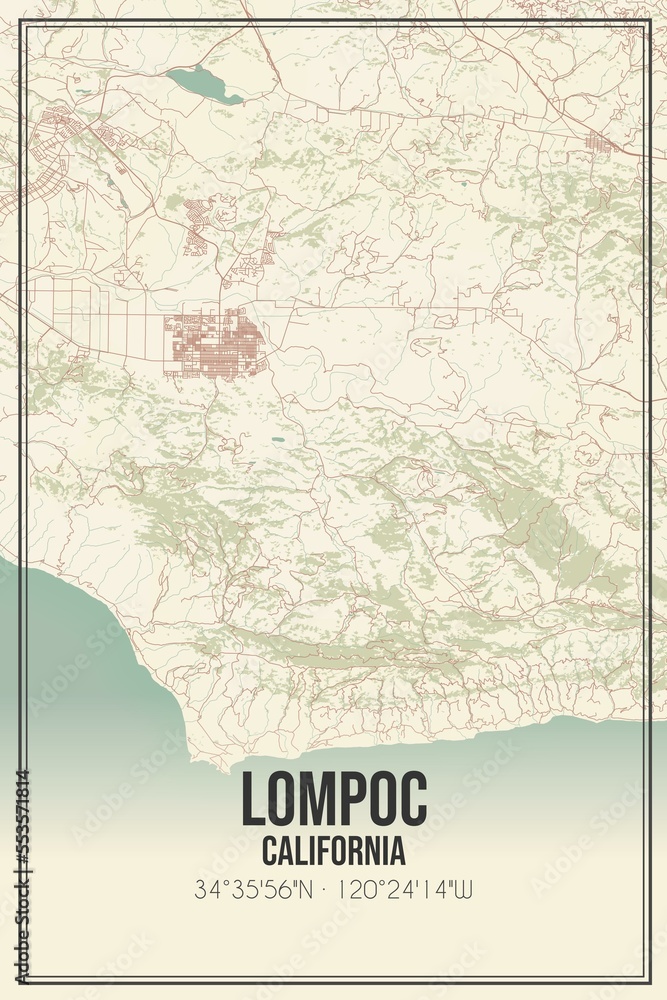 Retro US city map of Lompoc, California. Vintage street map. Stock ...