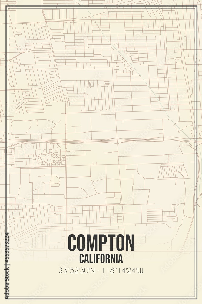 Retro US city map of Compton, California. Vintage street map. Stock ...