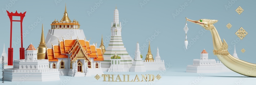 3d The iconic of thailand travel concept the most beautiful places to ...
