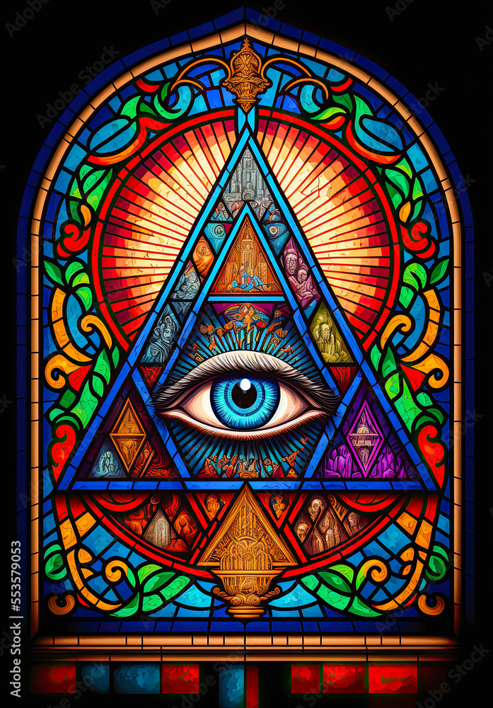 Stained glass Eye of Providence. Generative AI Stock Illustration ...