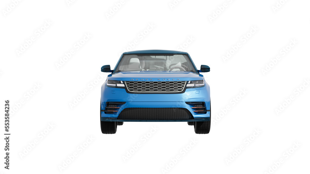 RANGE ROVER VELAR, 3d rendering of light blue RANGE ROVER on white ...