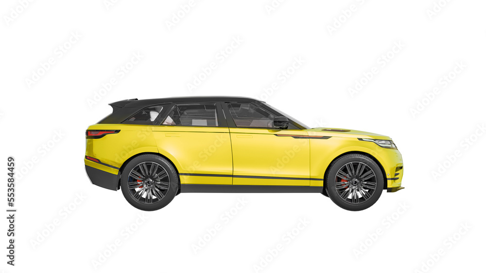 RANGE ROVER VELAR, 3d rendering of yellow RANGE ROVER on white ...