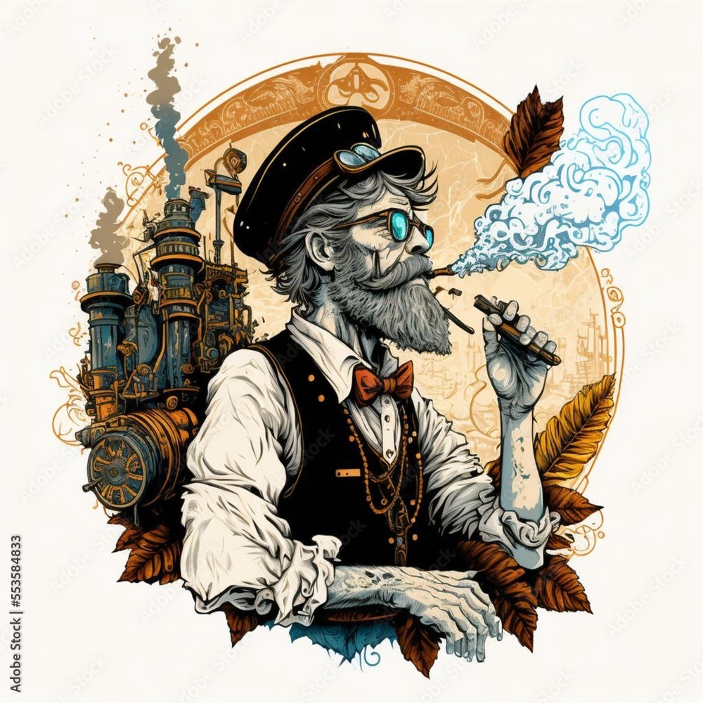 old man in steampunk smoking cigar Stock Illustration | Adobe Stock