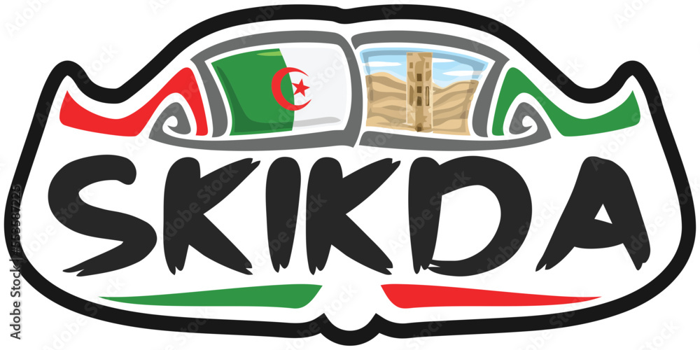 Skikda Algeria Flag Travel Souvenir Sticker Skyline Landmark Logo Badge ...