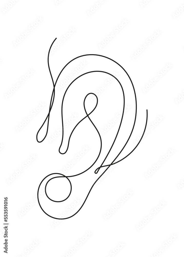 Five human senses in continuous line style. Ear line art icon in hand ...