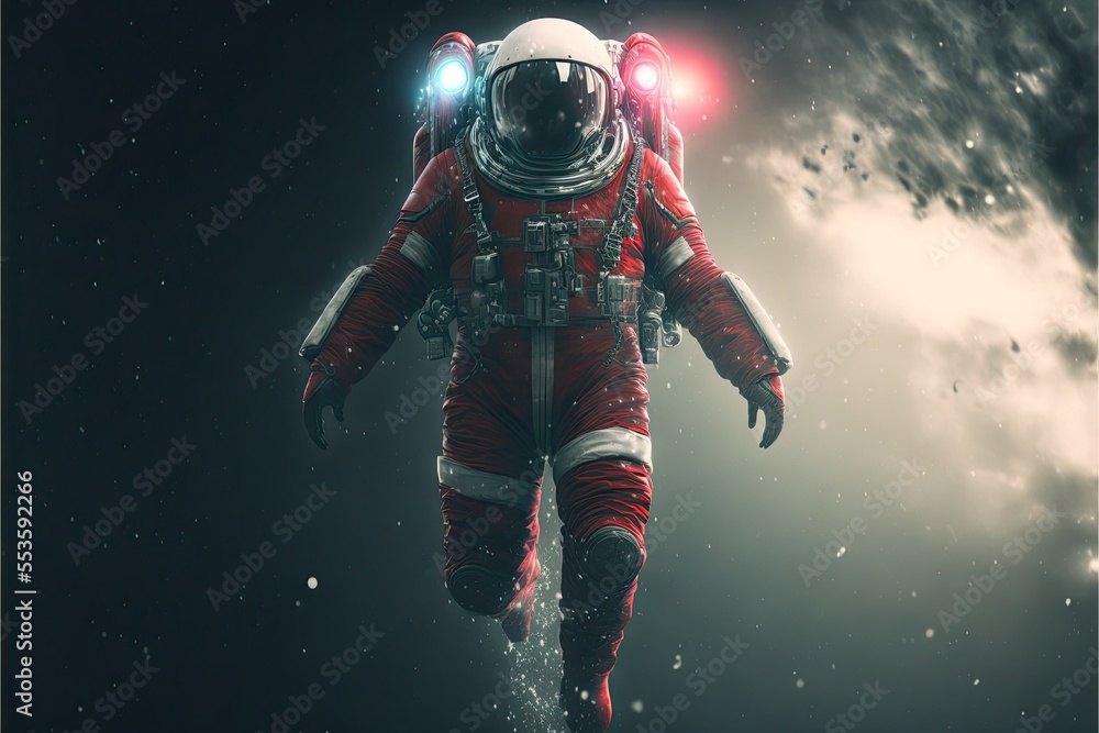 Santa Claus astronaut floating in space. Christmas sci-fi concept ...