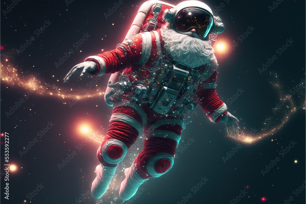 Santa Claus astronaut floating in space. Christmas sci-fi concept ...