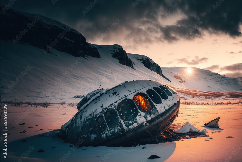 UFO crash landing in winter wilderness landscape Stock Illustration ...