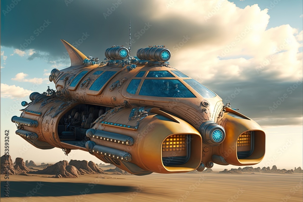 fantastic four open top scifi spaceship flying car with 4 engines ...